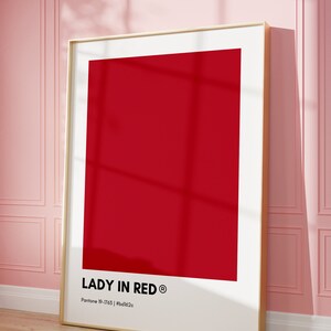 Lady in Red Pantone, RED Pantone Print Poster, Red Pantone Wall Art ...
