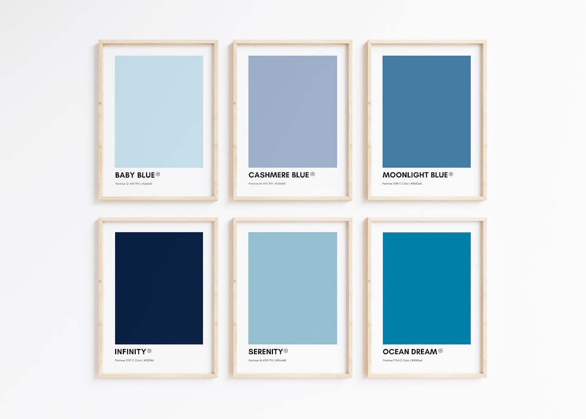 Pantone BLUE Wall Art Printable Bundle Set of 6 Prints Blue Pantone ...