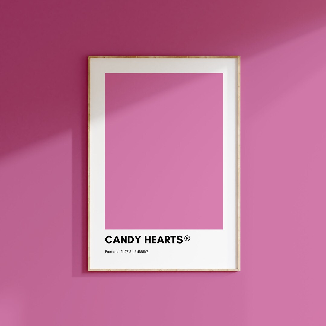 Candy Hearts PINK Pantone Print Poster, Pink Wall Art Printable ...