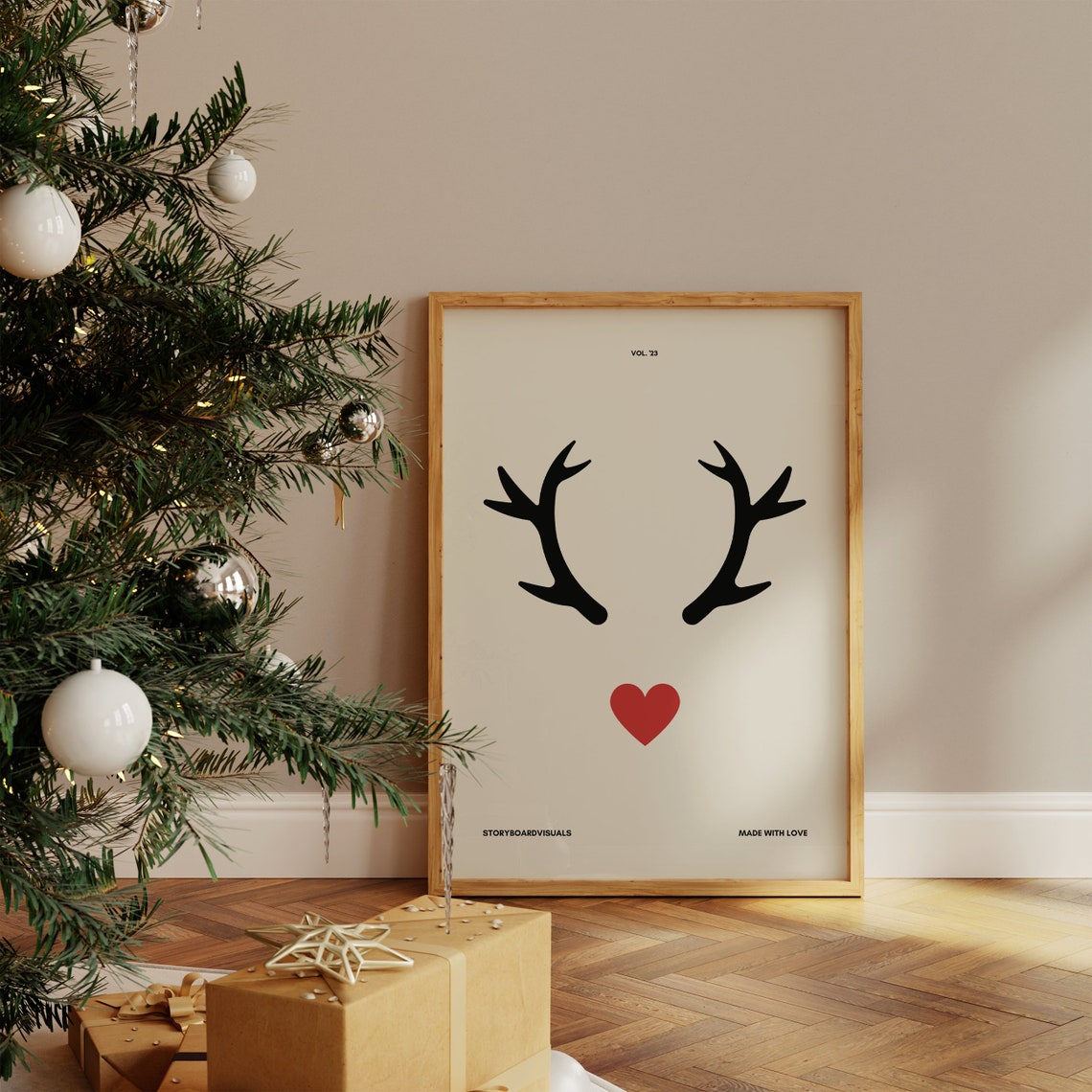 Rudolf Printable, Christmas Wall Art, Modern Holiday Decor, Christmas ...