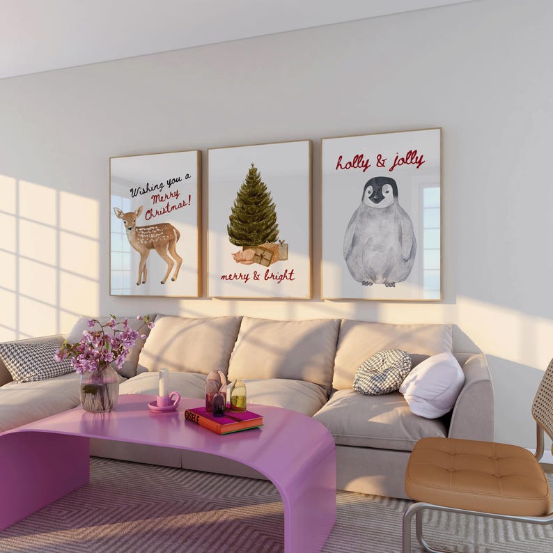 Set of 3 Watercolor Christmas Printable, Christmas Wall Art, Modern ...