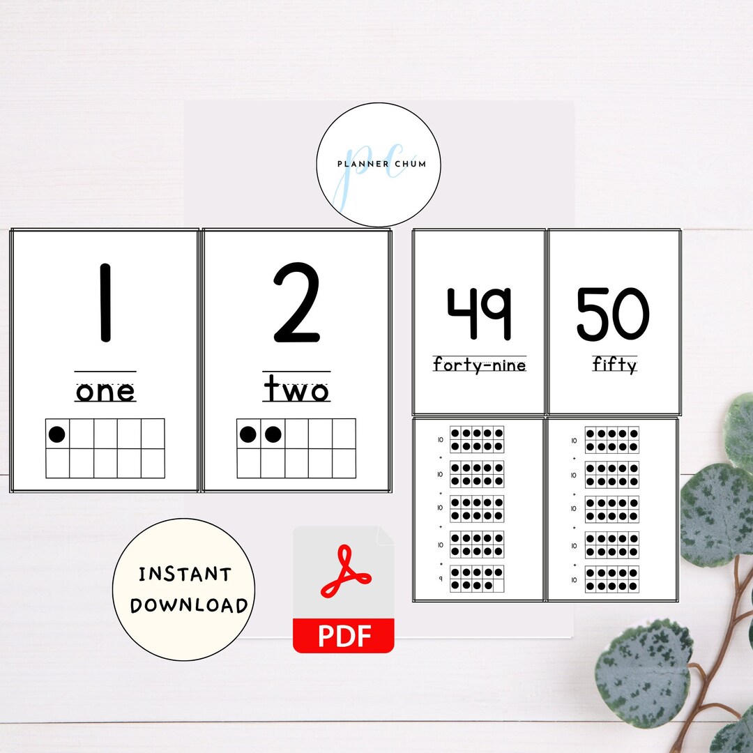 1-50 Number Flash Cards for Kids, Ten Frame Counting, Homeschool ...