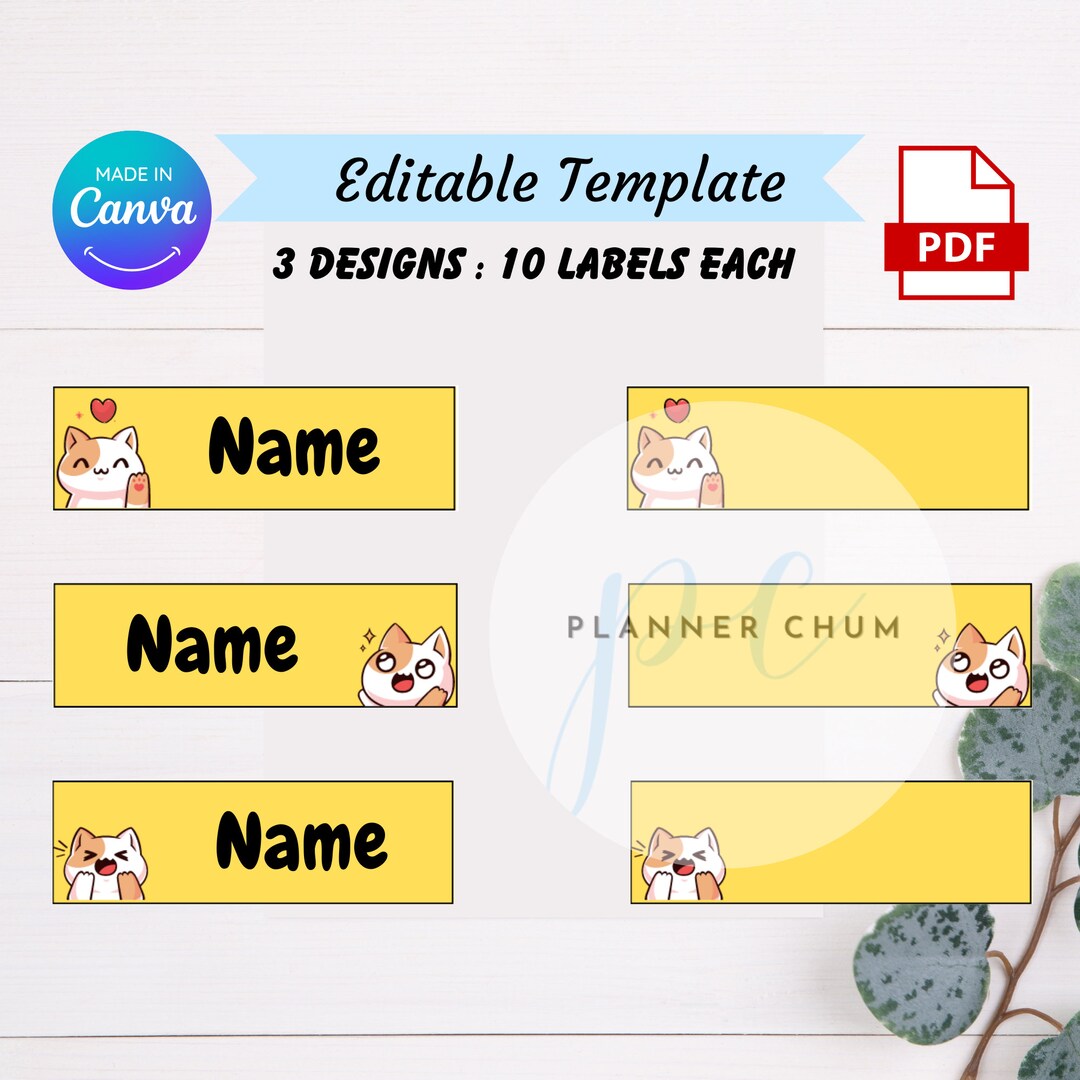 Kawaii Cat Canva Editable School Labels Template, Back to School Gift ...