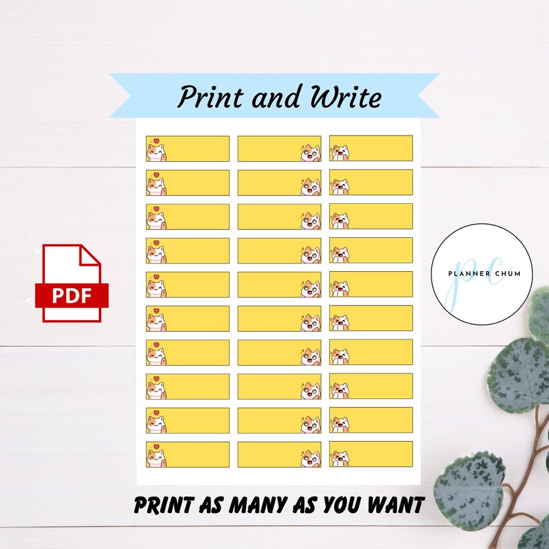 Kawaii Cat Canva Editable School Labels Template, Back to School Gift ...