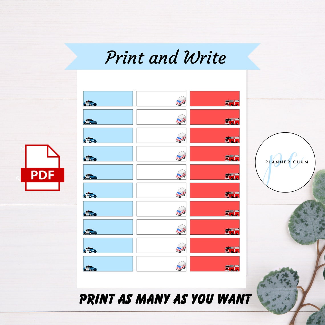 Emergency Vehicles Editable School Labels, Back to School Gift ...