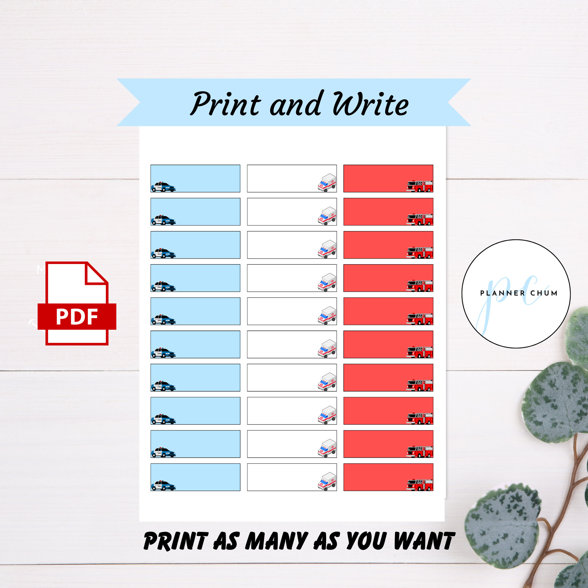 Emergency Vehicles Editable School Labels, Back to School Gift ...