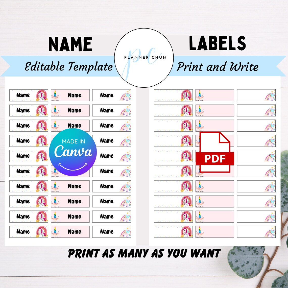 Unicorn Editable School Labels, Printable Name Labels for School ...