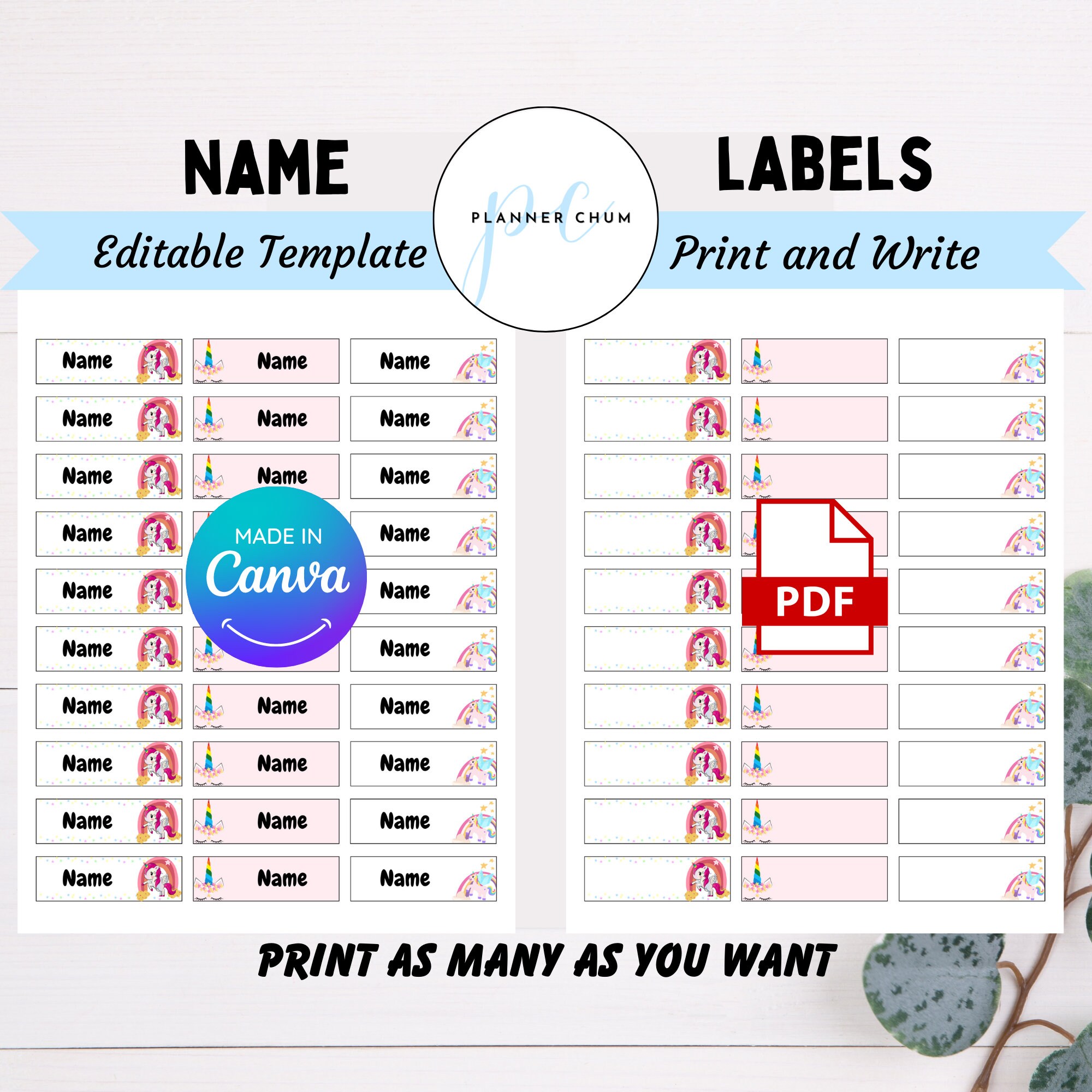 Unicorn Editable School Labels, Printable Name Labels for School ...