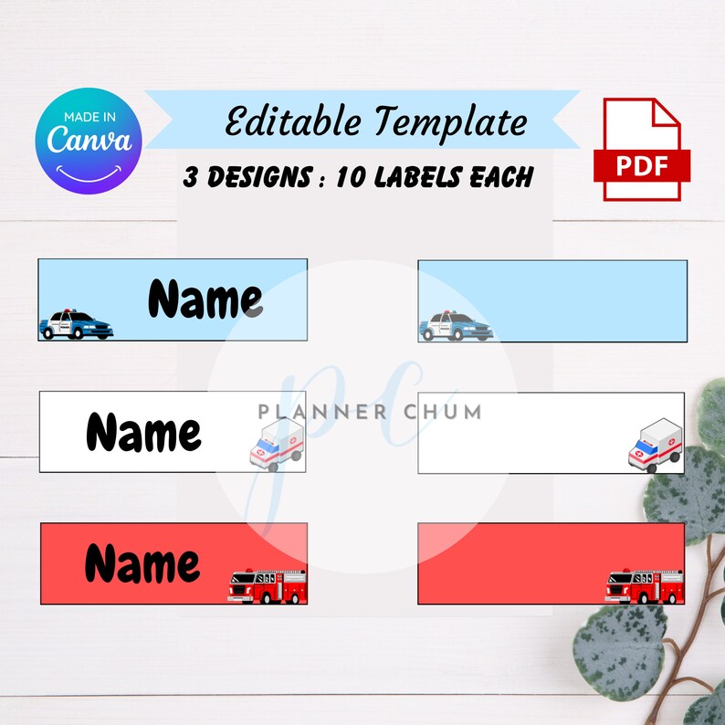 Emergency Vehicles Editable School Labels, Back to School Gift ...