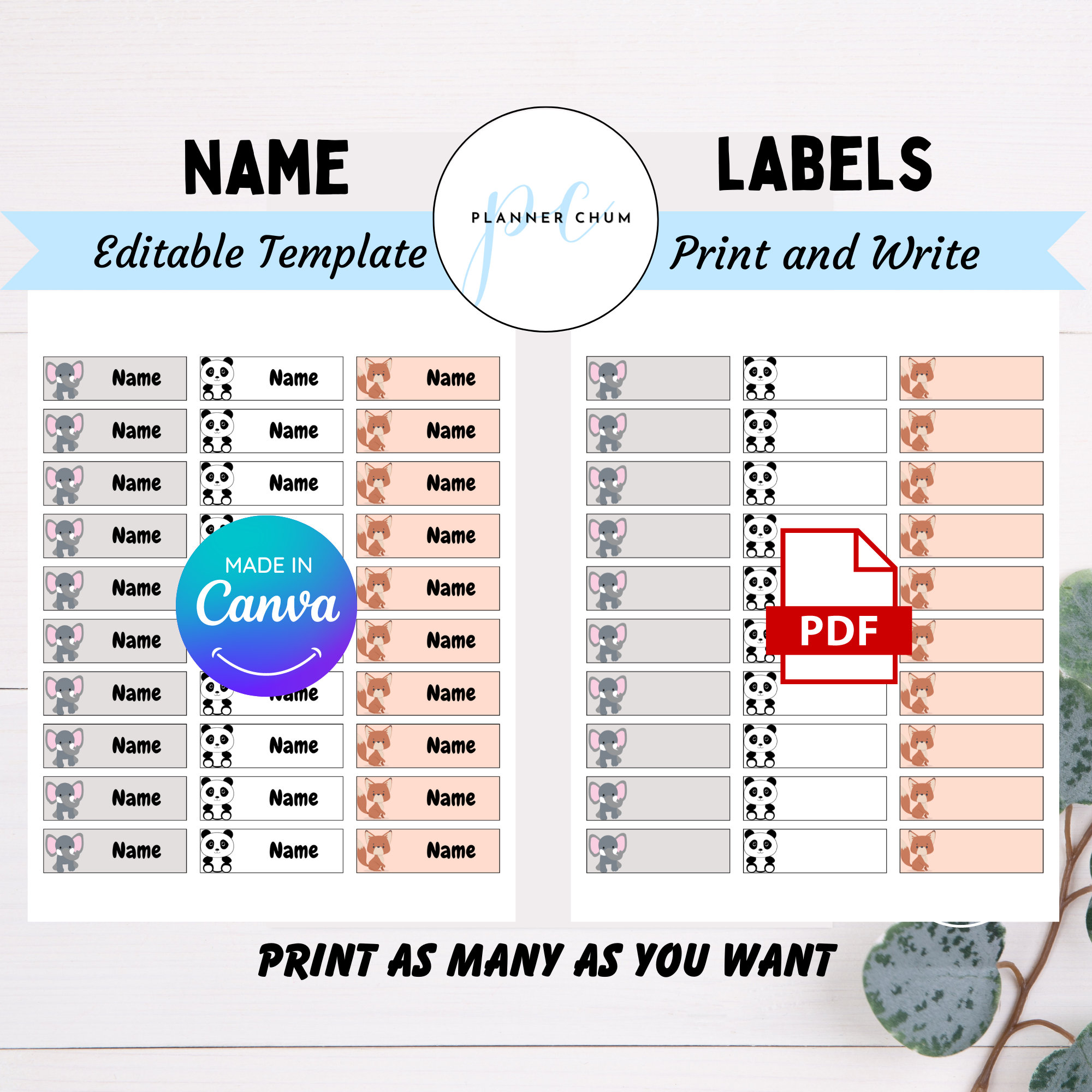 Animals Editable School Labels, Printable Name Labels for School ...