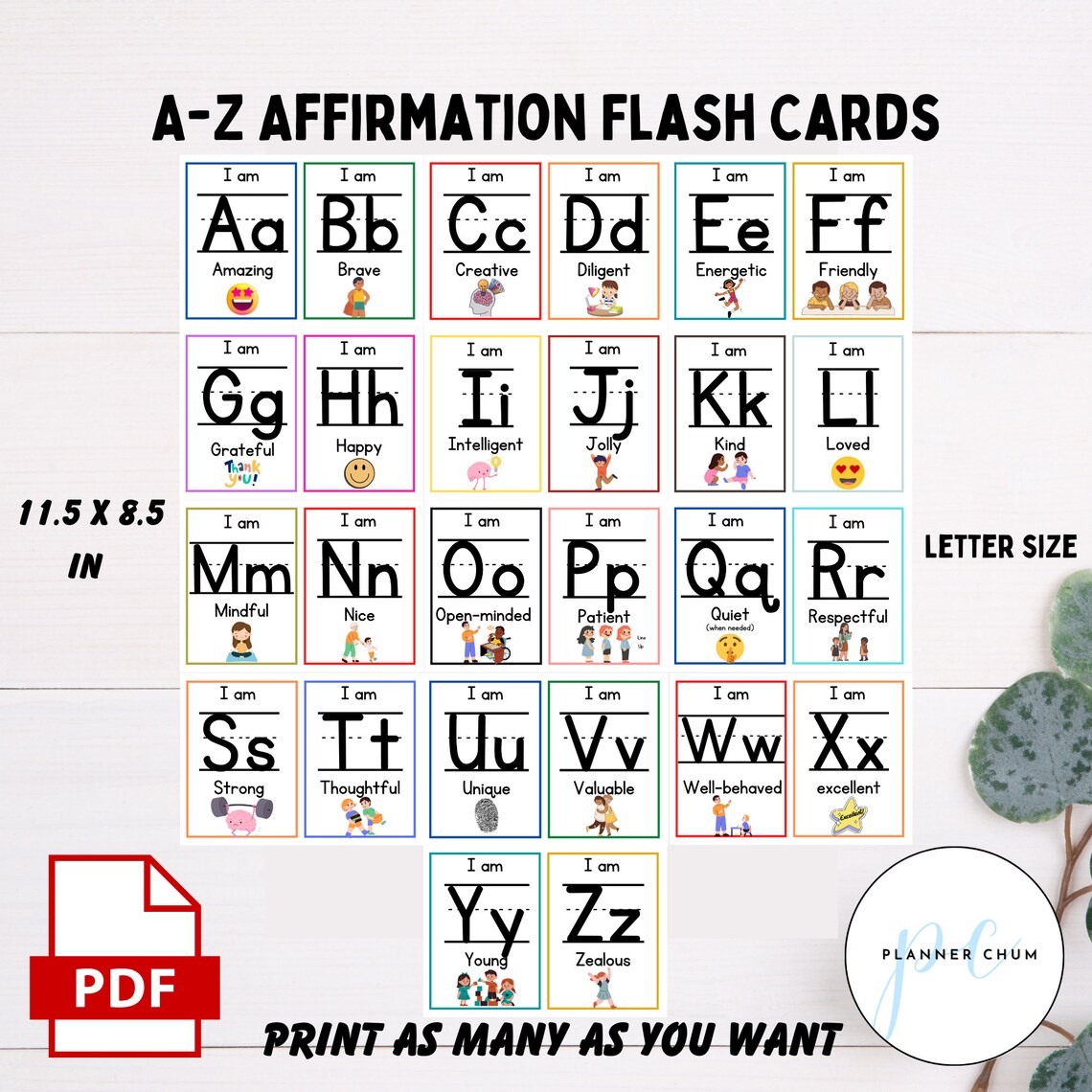 ABC Alphabet Flash Cards Printable, Printable Affirmation Cards for ...