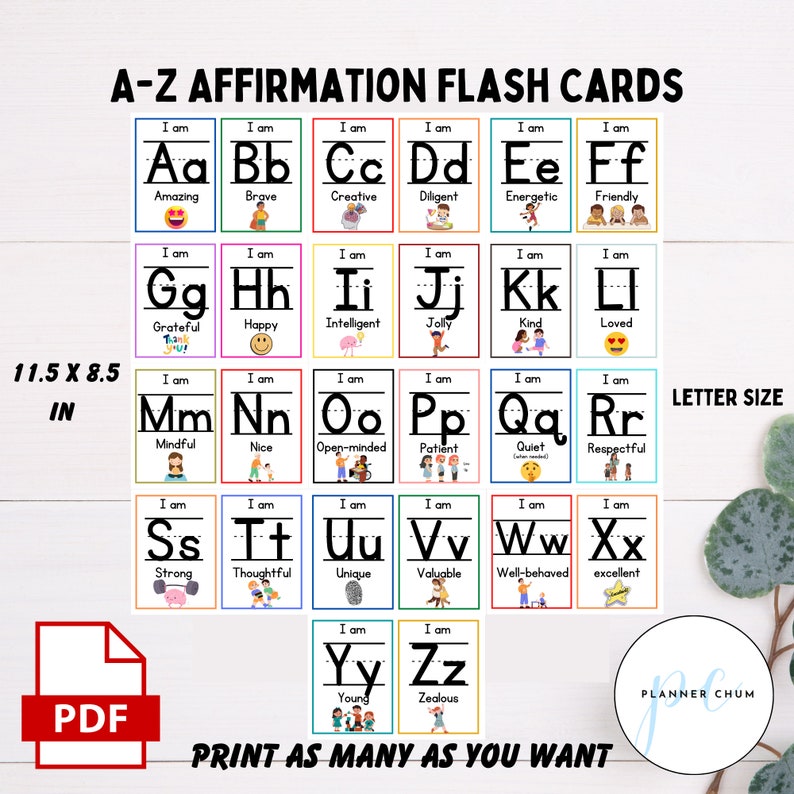 ABC Alphabet Flash Cards Printable, Printable Affirmation Cards for ...
