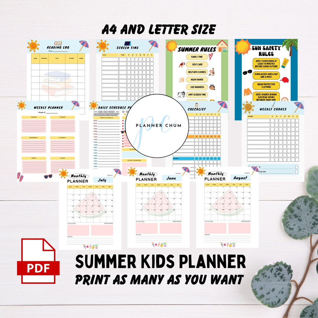 Printable Summer Planner for Kids 2023, Summer Weekly Planner, Reading ...