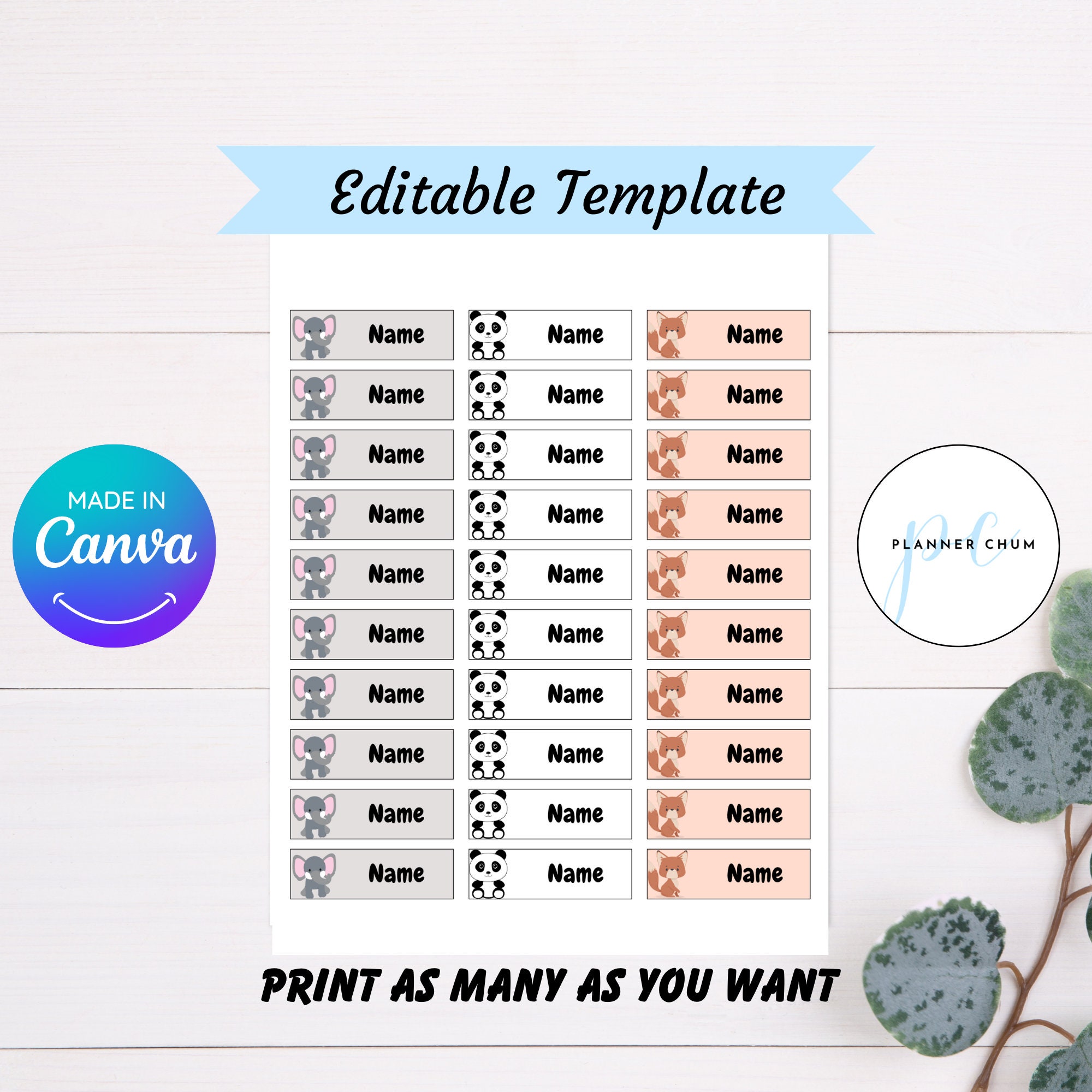 Animals Editable School Labels, Printable Name Labels for School ...