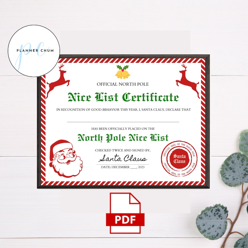 Santa's Nice List Certificate, Printable Official Nice List, Xmas Eve ...