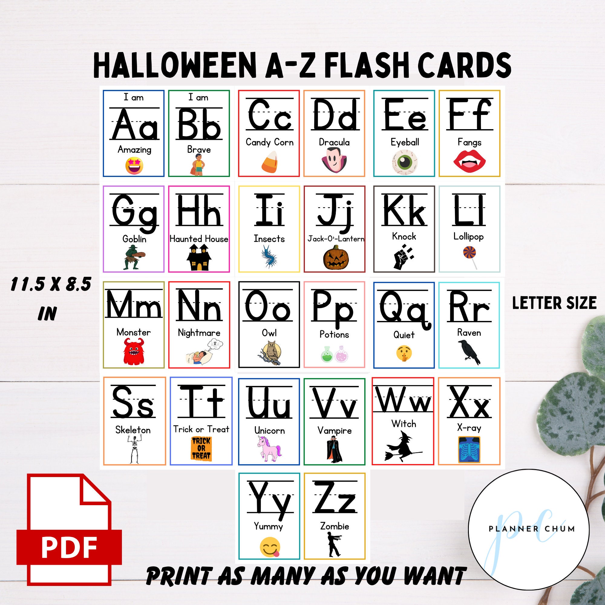 ABC Alphabet Flash Cards Printable, Halloween Cards Printables, Teacher ...