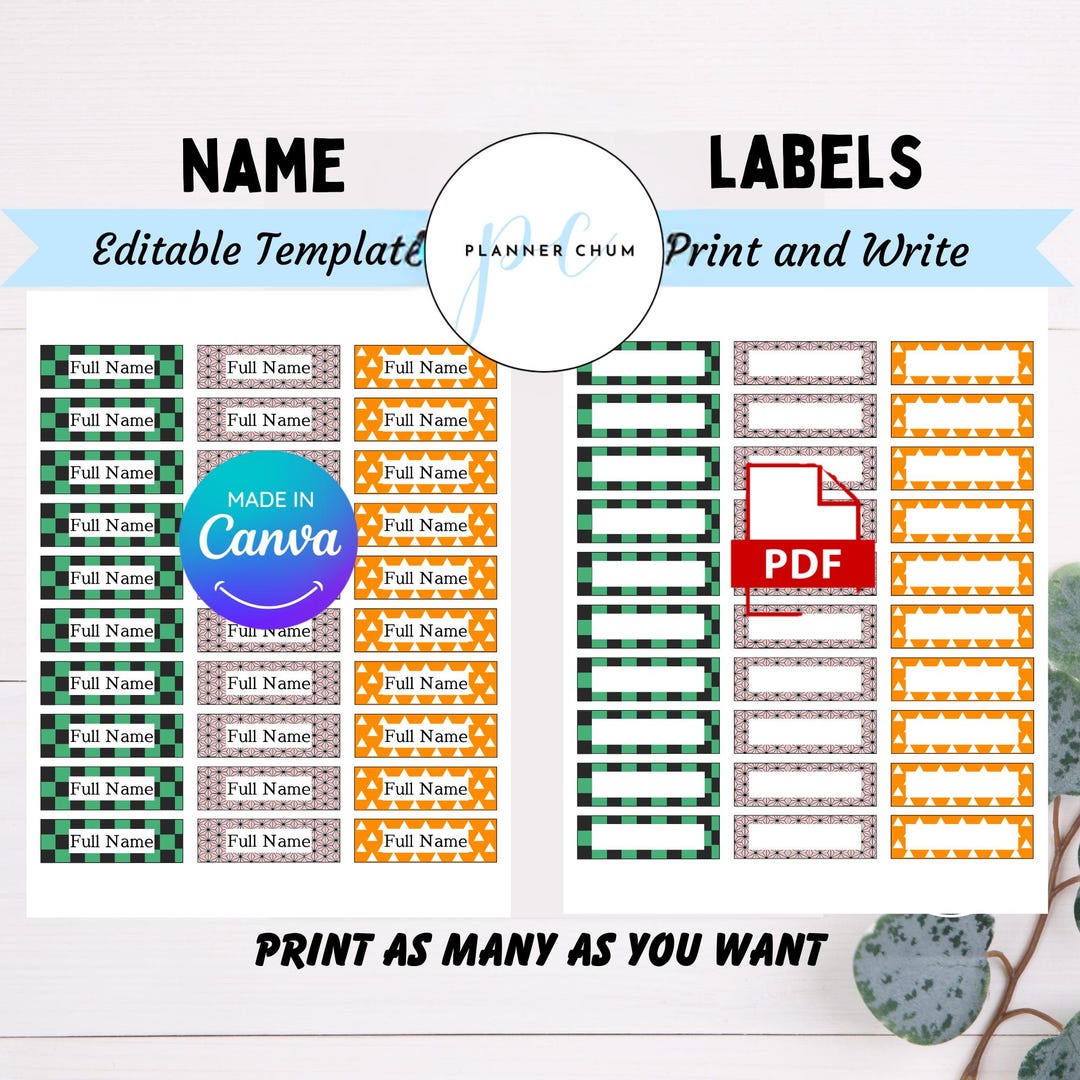 Anime-inspired Editable Name Labels: Custom Printable Tags for School ...