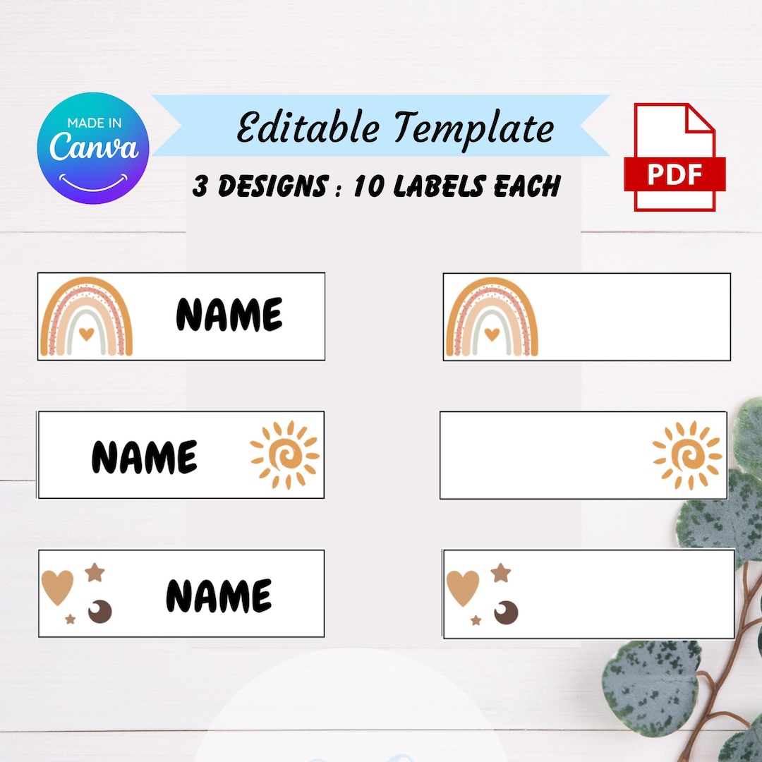 Boho Editable School Labels, Printable Name Labels for School Supplies ...