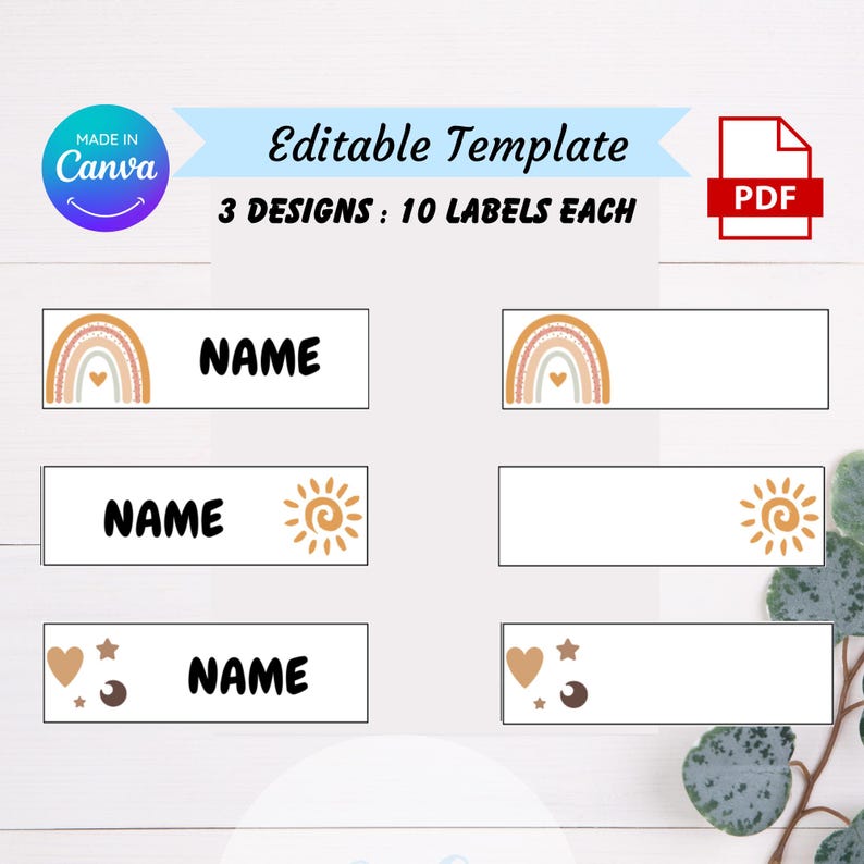 Boho Editable School Labels, Printable Name Labels for School Supplies ...