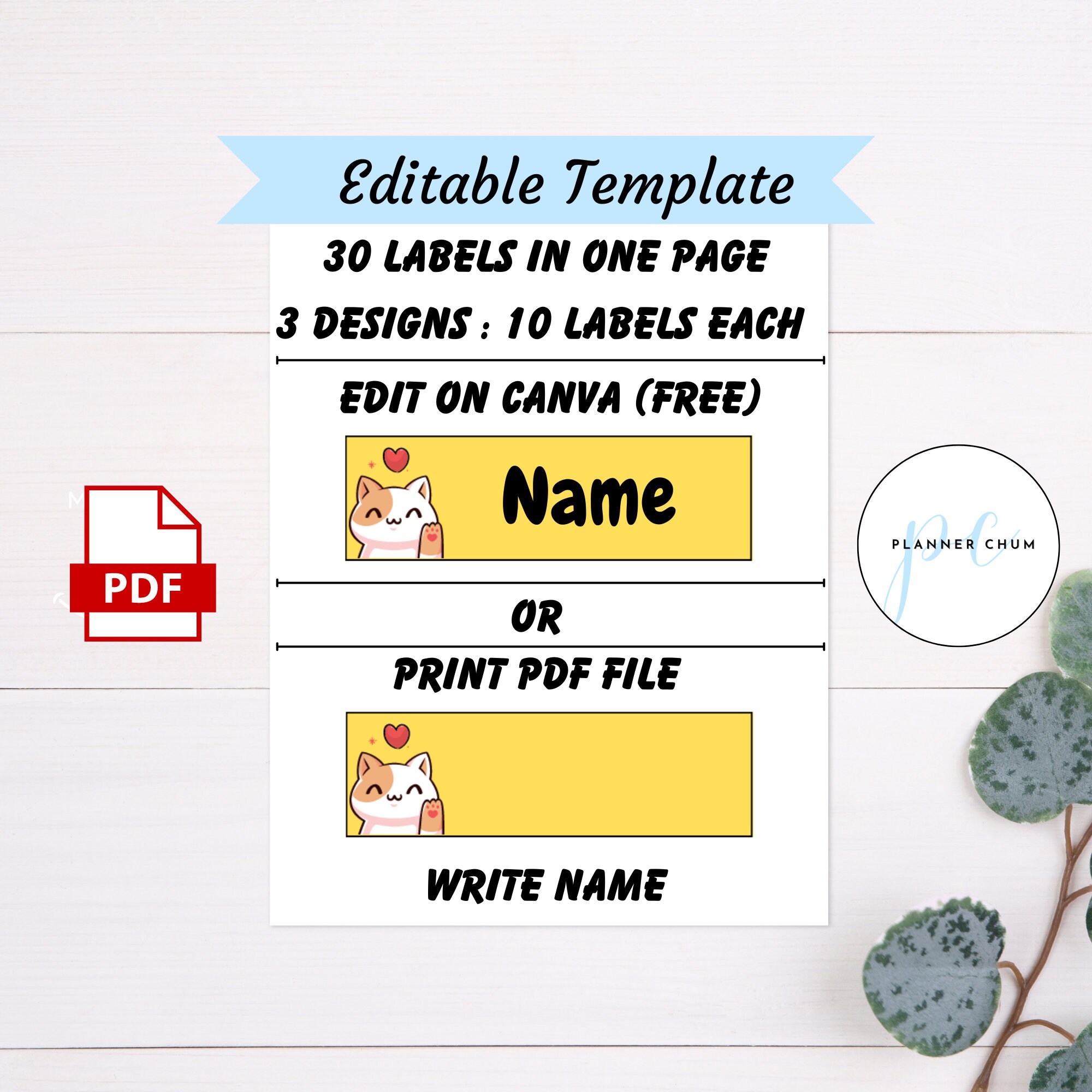 Kawaii Cat Canva Editable School Labels Template, Back to School Gift ...