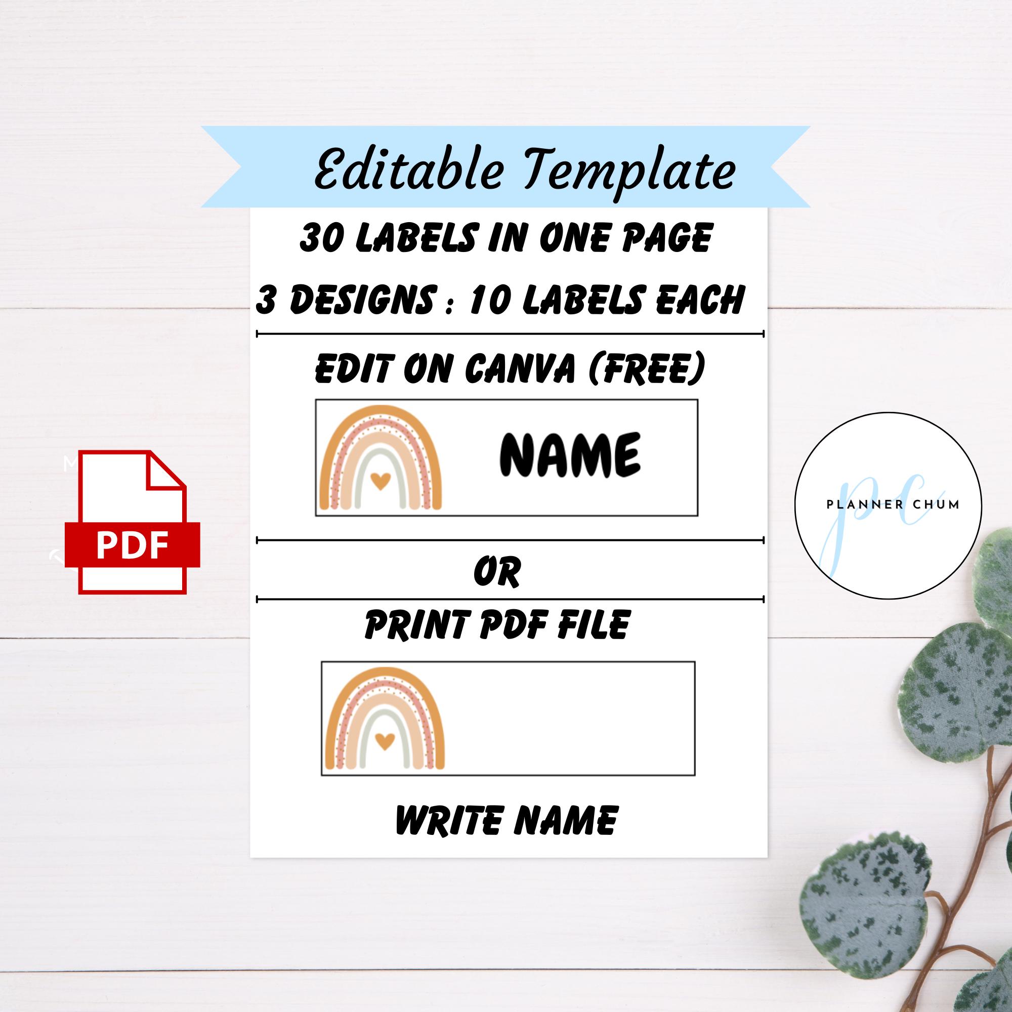 Boho Editable School Labels, Printable Name Labels for School Supplies ...