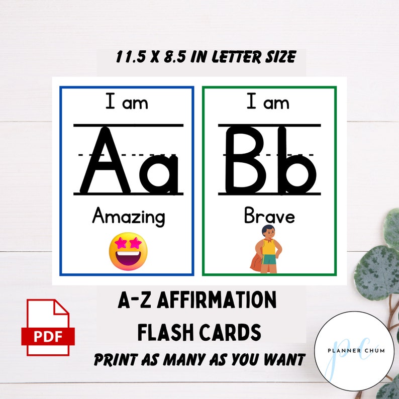 ABC Alphabet Flash Cards Printable, Printable Affirmation Cards for ...