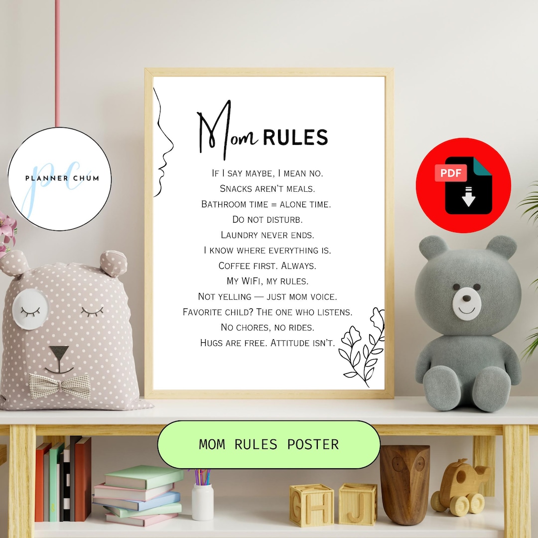 Mom Rules Printable, Mothers Day Gift, Popular Printables, Bedroom ...