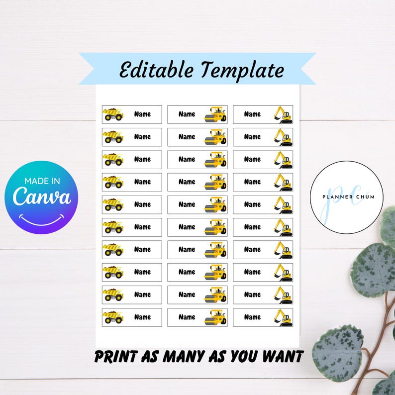 School Name Labels, Daycare Labels, Construction Vehicles, Toy Storage ...