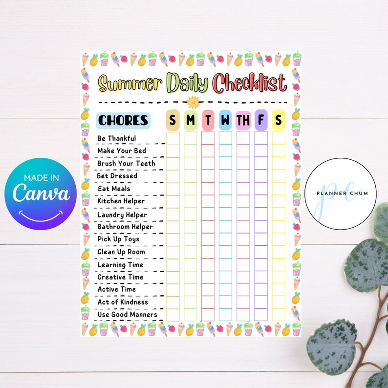 Summer Daily Checklist for Kids to Do List Printable Chore - Etsy