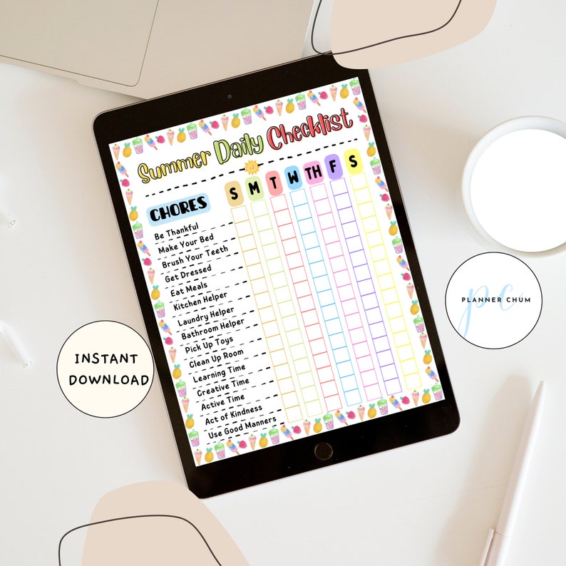 Summer Daily Checklist for Kids, to Do List Printable, Chore Chart ...