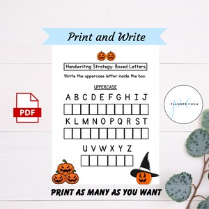 Halloween Printable Handwriting Worksheets, Alphabet Boxed Letters ...