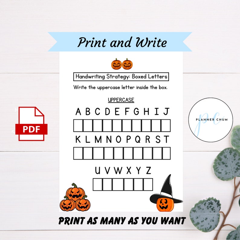 Halloween Printable Handwriting Worksheets, Alphabet Boxed Letters ...
