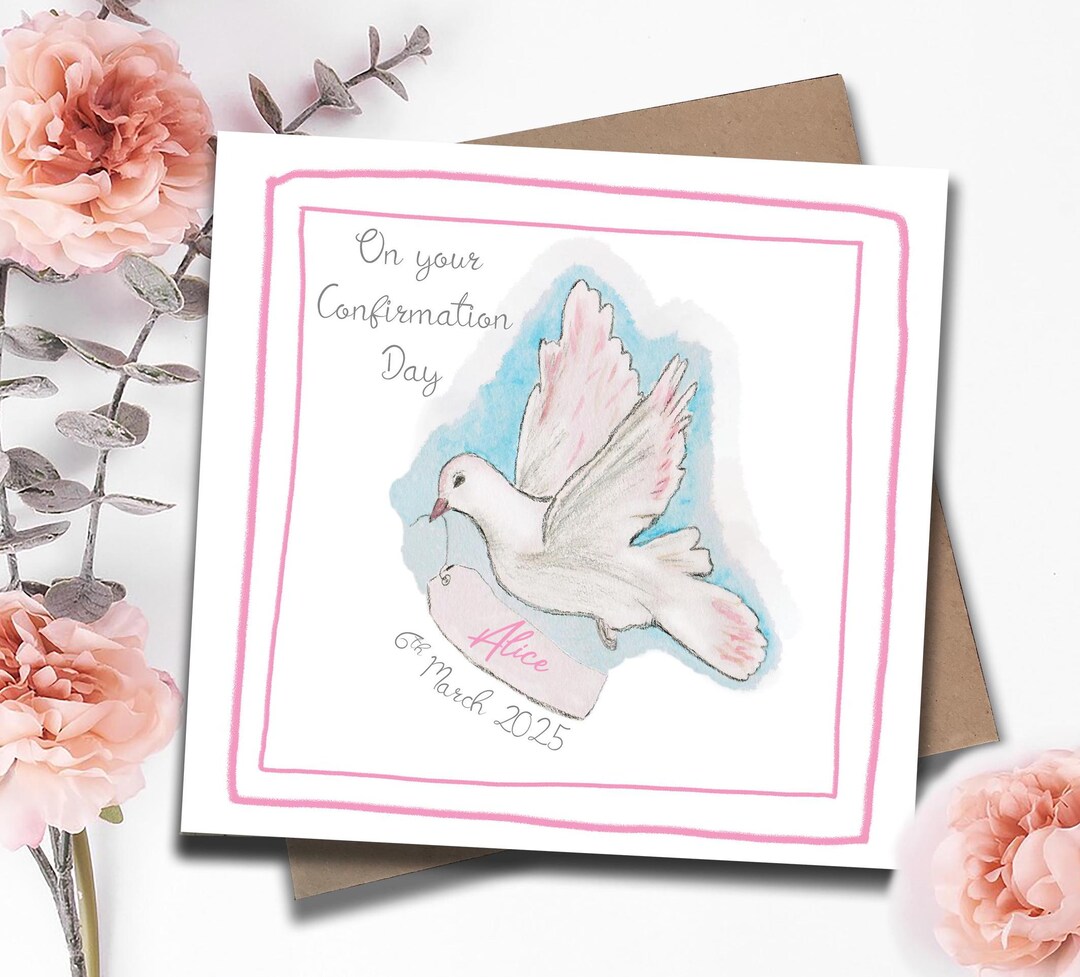 Personalised Confirmation Day Card | Dove Watercolor, Kraft Envelope ...