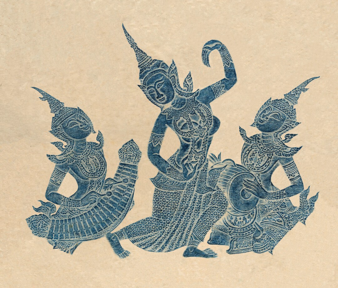 Temple Rubbing Fine Art Print (classic Dancer With 2 Musicians Blue) - Etsy