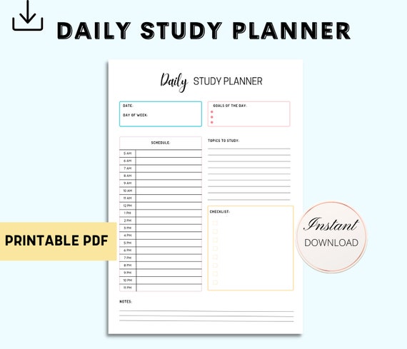 Daily Study Planner Printable / to Do List / Printable | Etsy