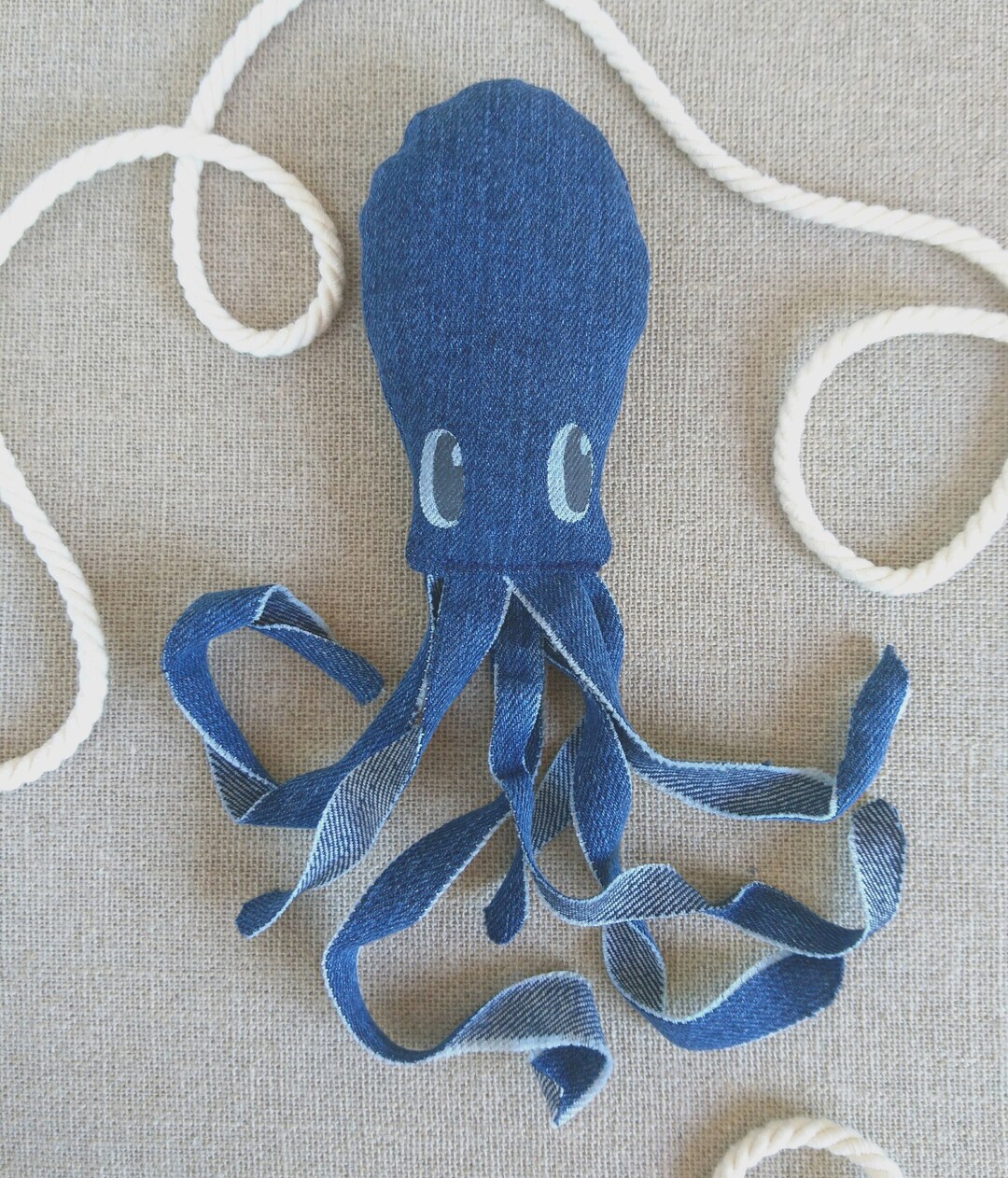Albino Blue/white Squid in Recycled Denim - Octopus - Jellyfish ...