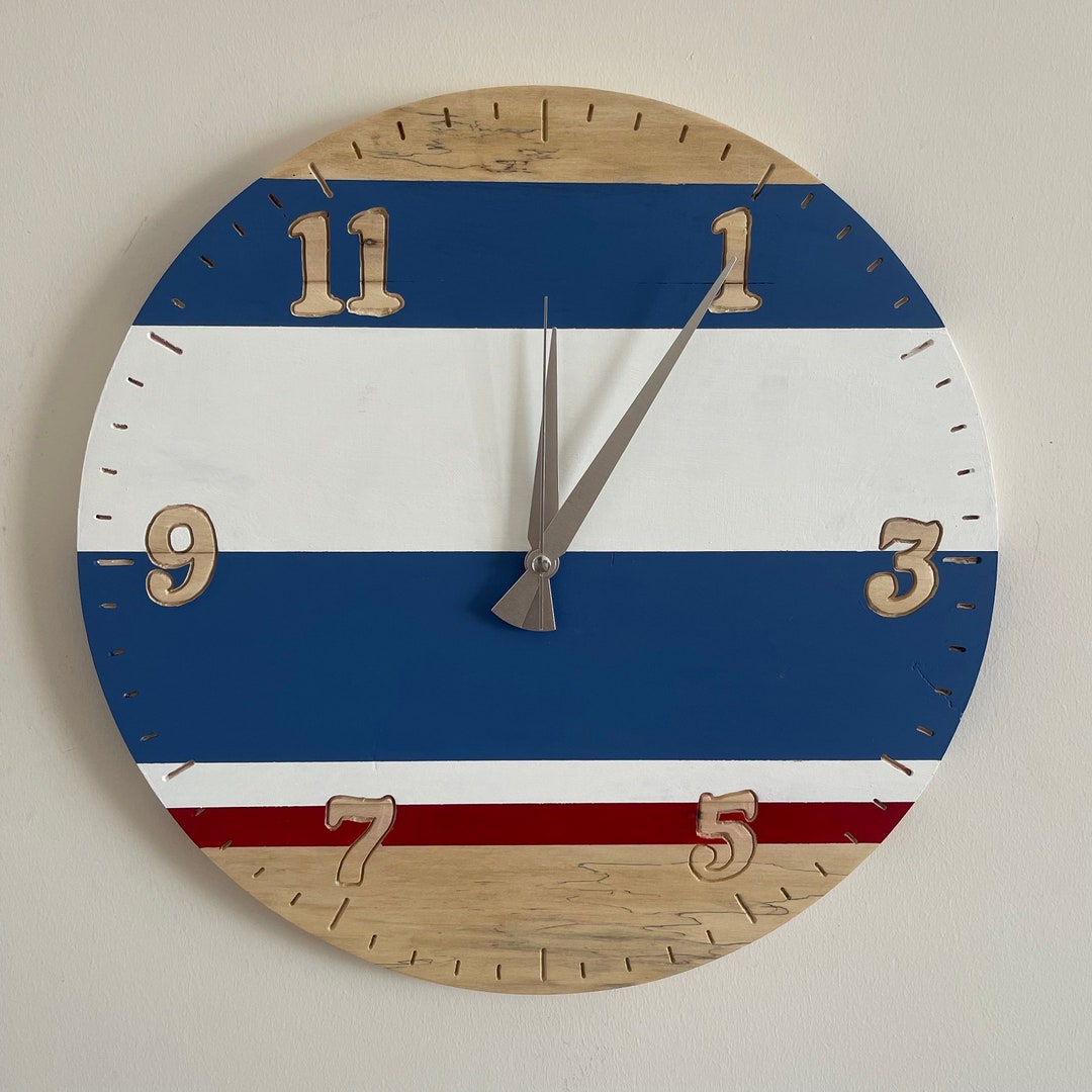 15 Wooden Natural Modern Wall Clock-sport Wall Clock-blue Large Wall ...