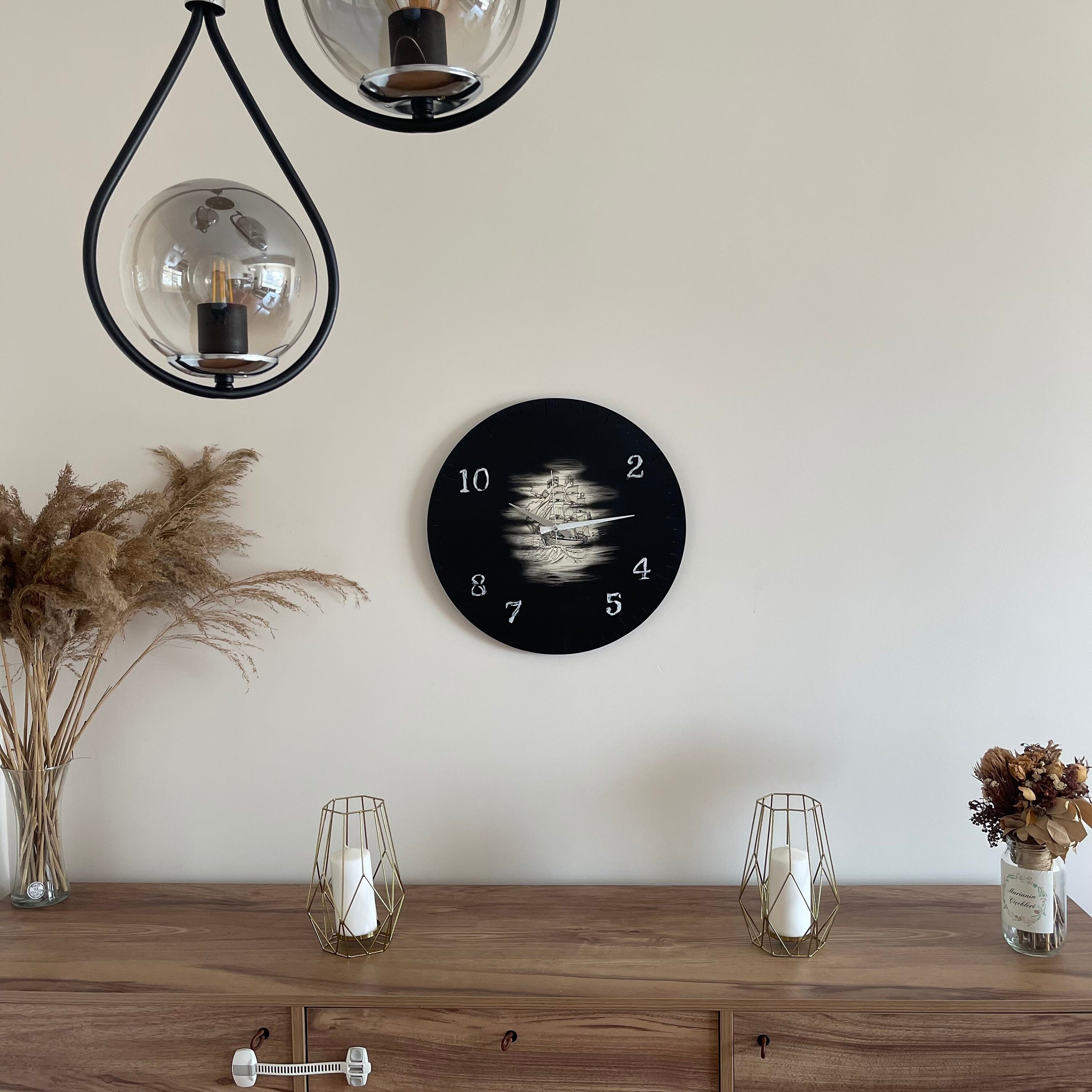 Ship Sailboat Large Wood Wall Clock, Unique Rustic Wooden Home Clock ...