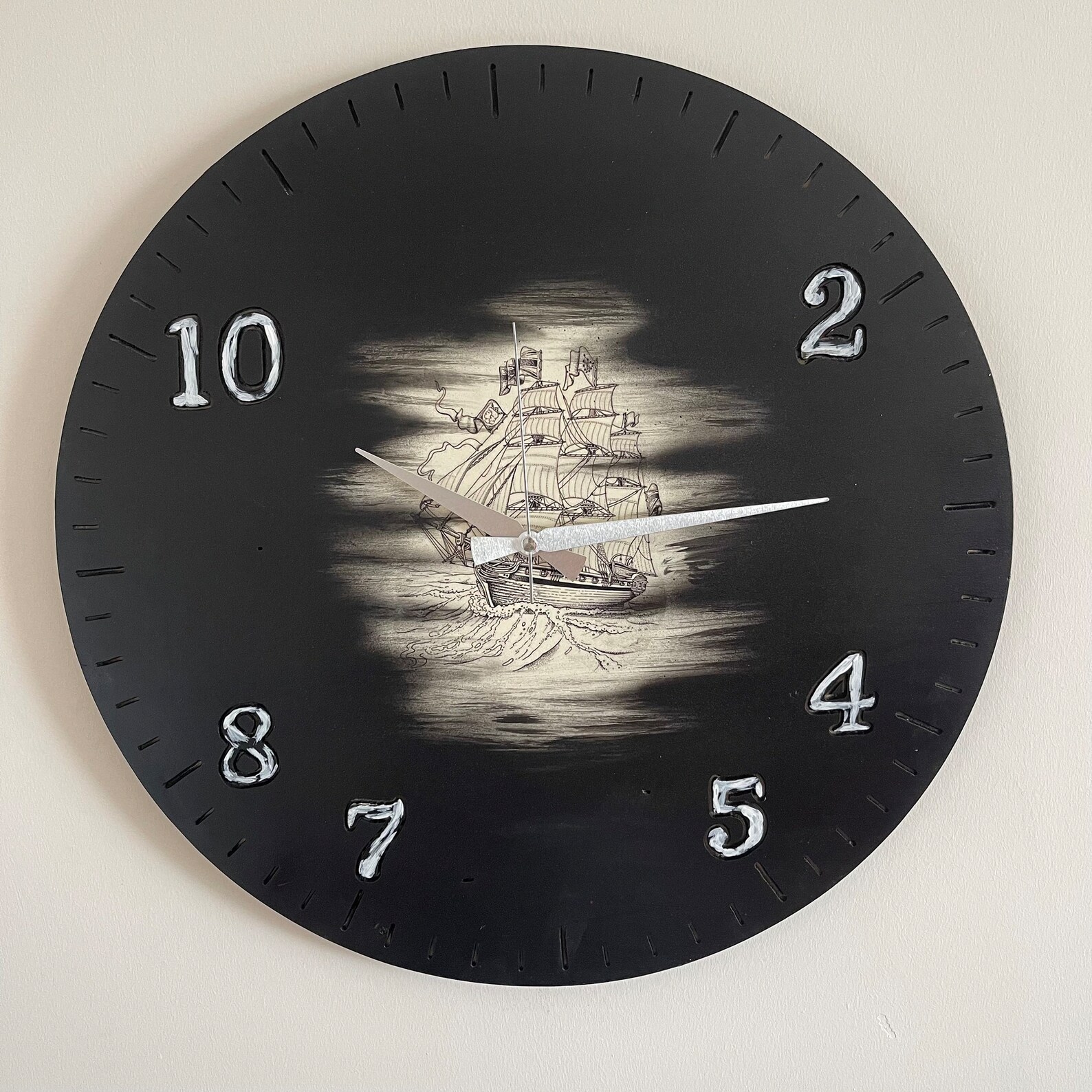 Ship Sailboat Large Wood Wall Clock, Unique Rustic Wooden Home Clock ...
