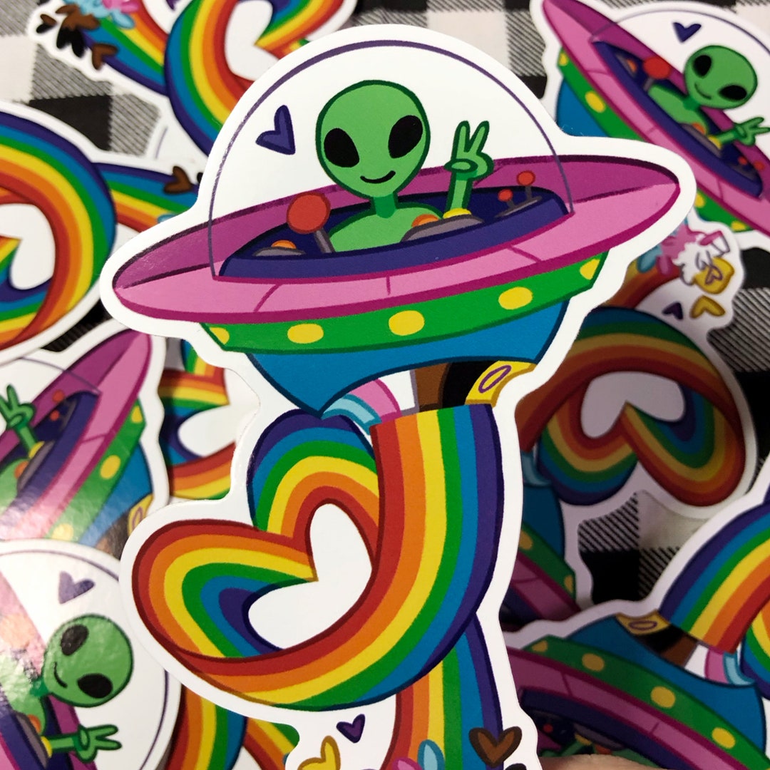 Alien Bumper Sticker Rainbow Pride Flag - Etsy