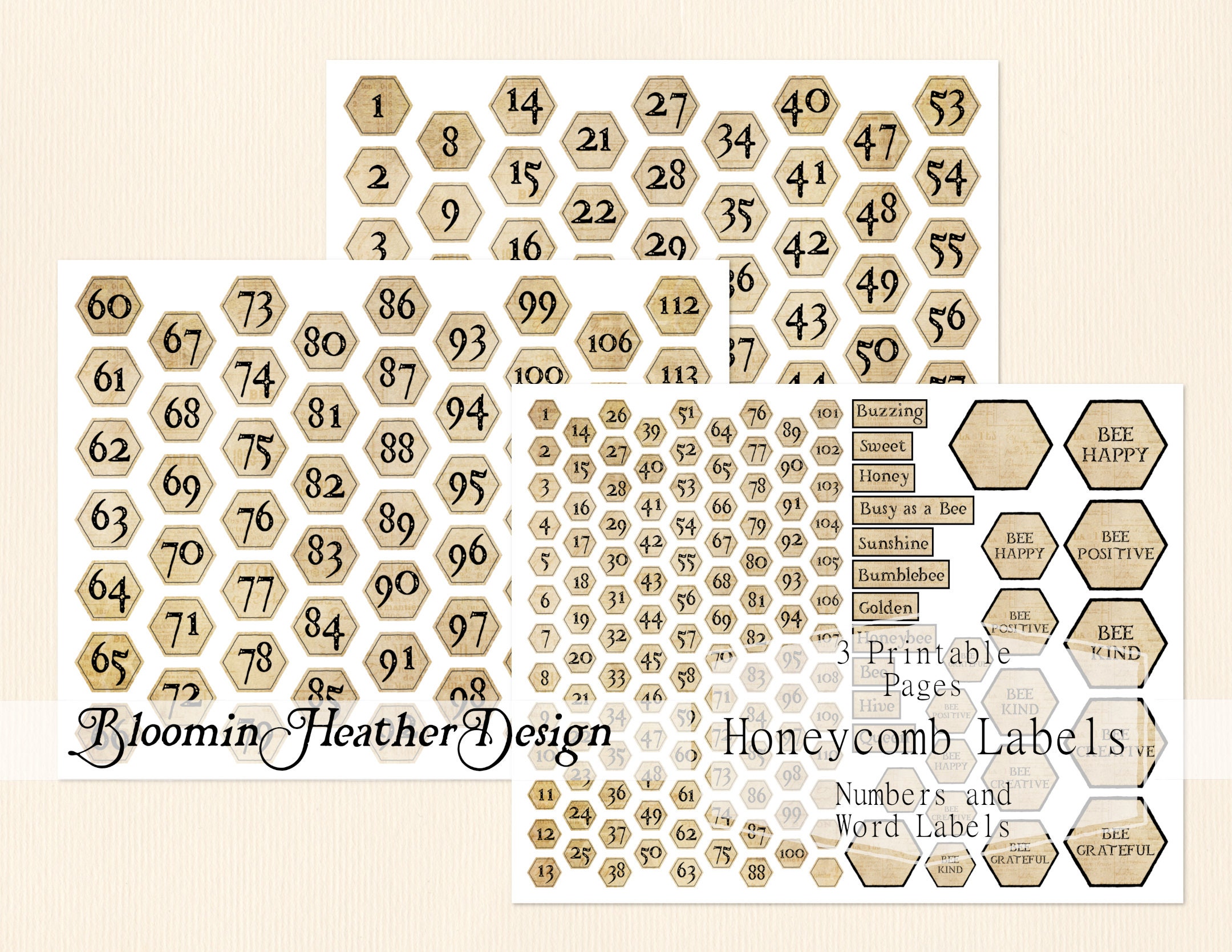 Honeycomb Numbers and Words DIGITAL Pages, Bee Crafting and Junk ...