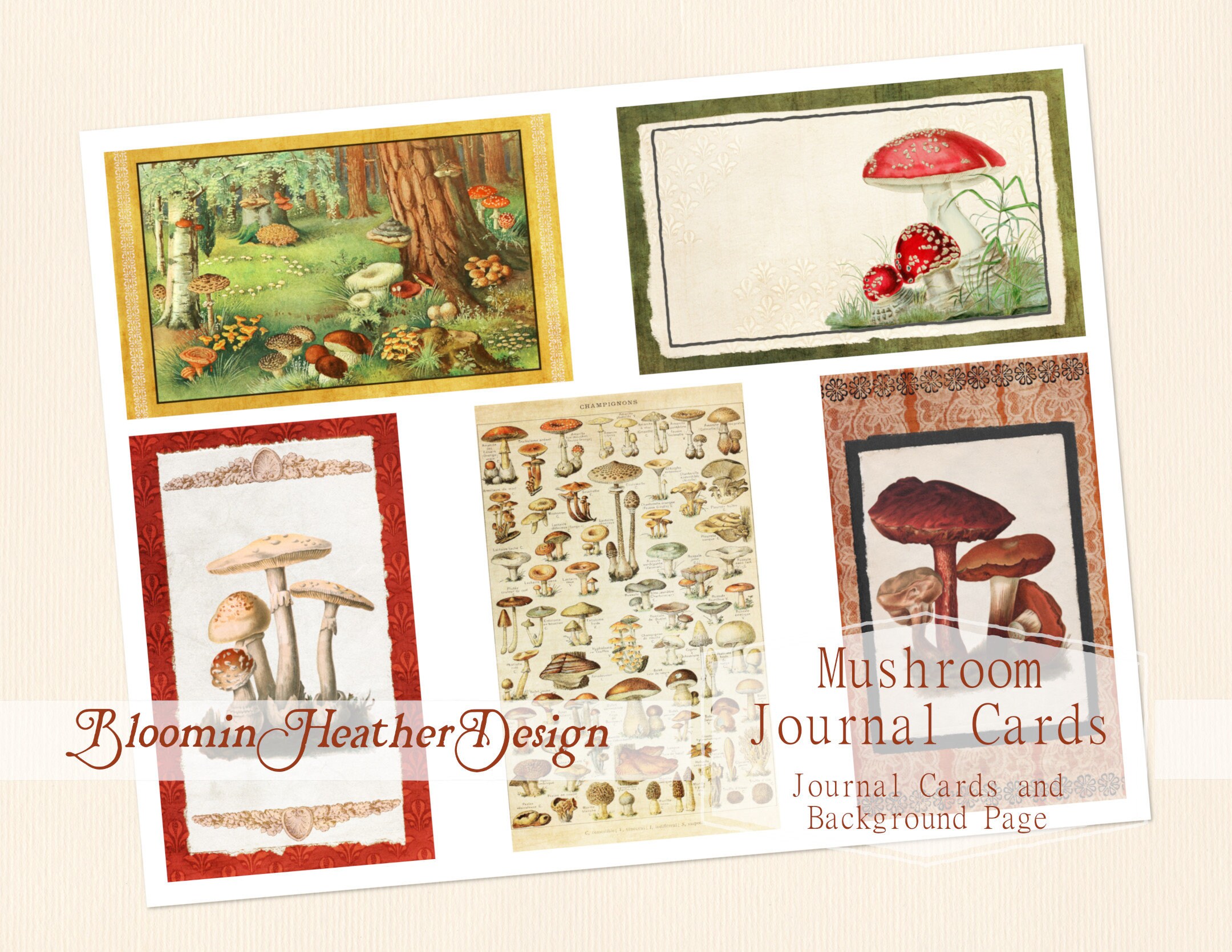 Mushroom Journaling Cards DIGITAL Sheet 5 Journal Cards With - Etsy