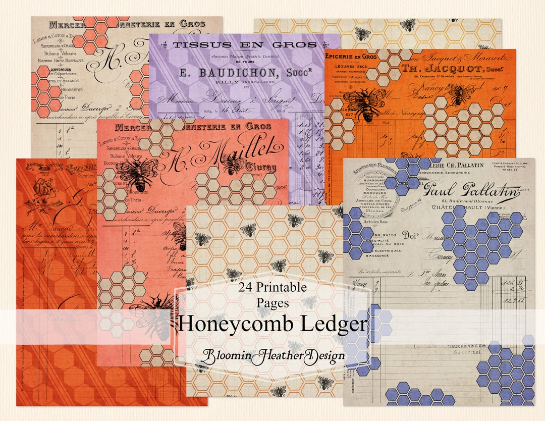 Honeycomb Ledger and Stripes DIGITAL Journal Pages, Printable Vintage ...