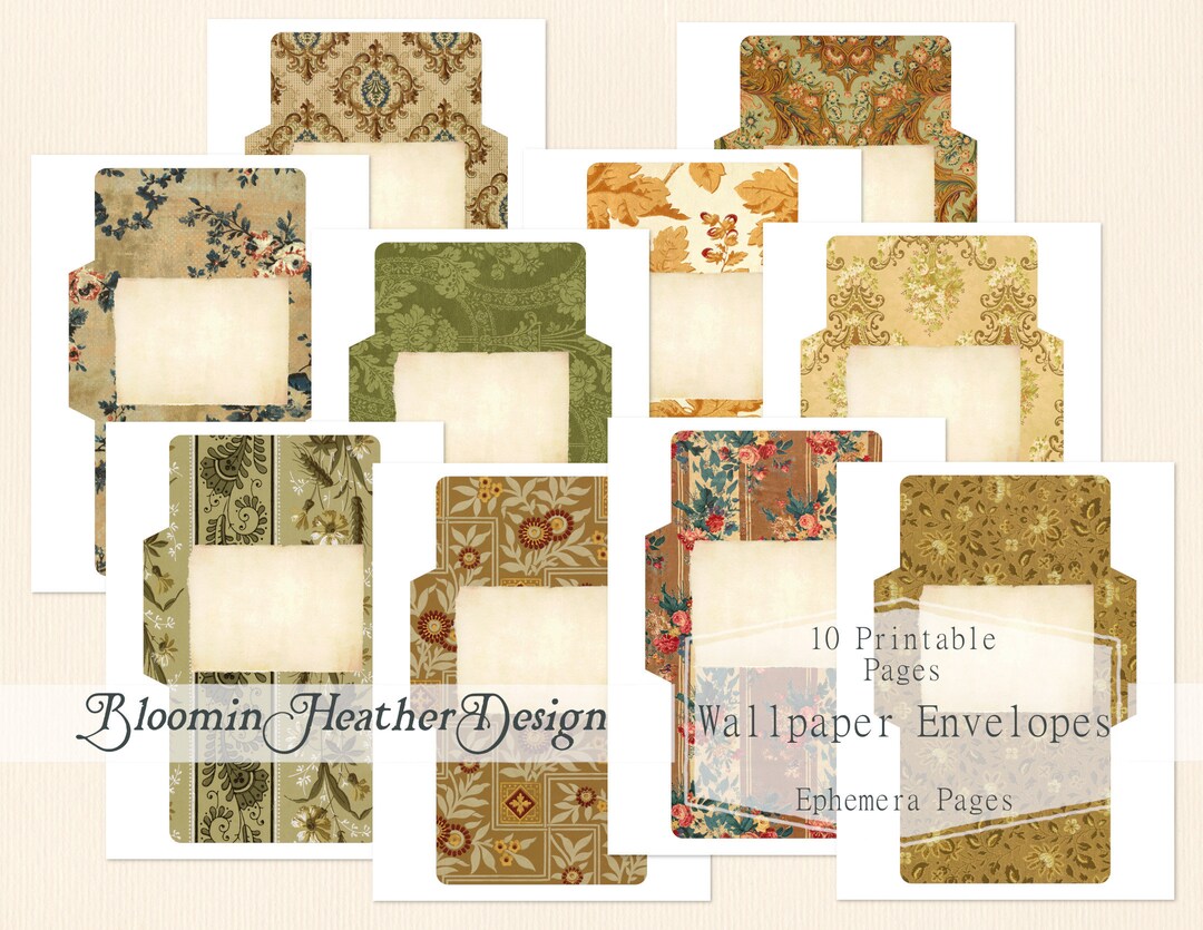 Autumn Wallpapers DIGITAL Ephemera Pages, Printable Large Envelopes, 10 ...