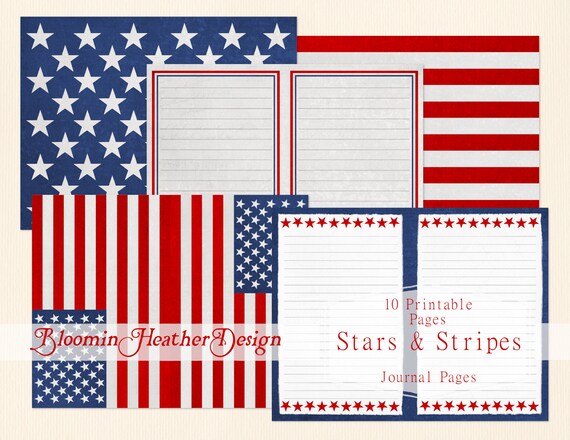 Stars & Stripes DIGITAL Journal Pages Red White and Blue - Etsy