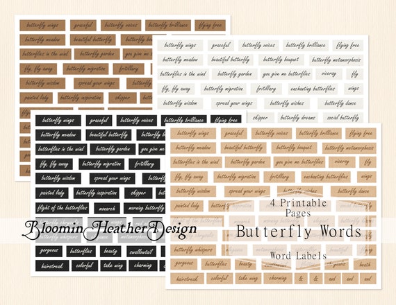Butterfly Word Labels DIGITAL Pages Crafting and Junk Journal - Etsy