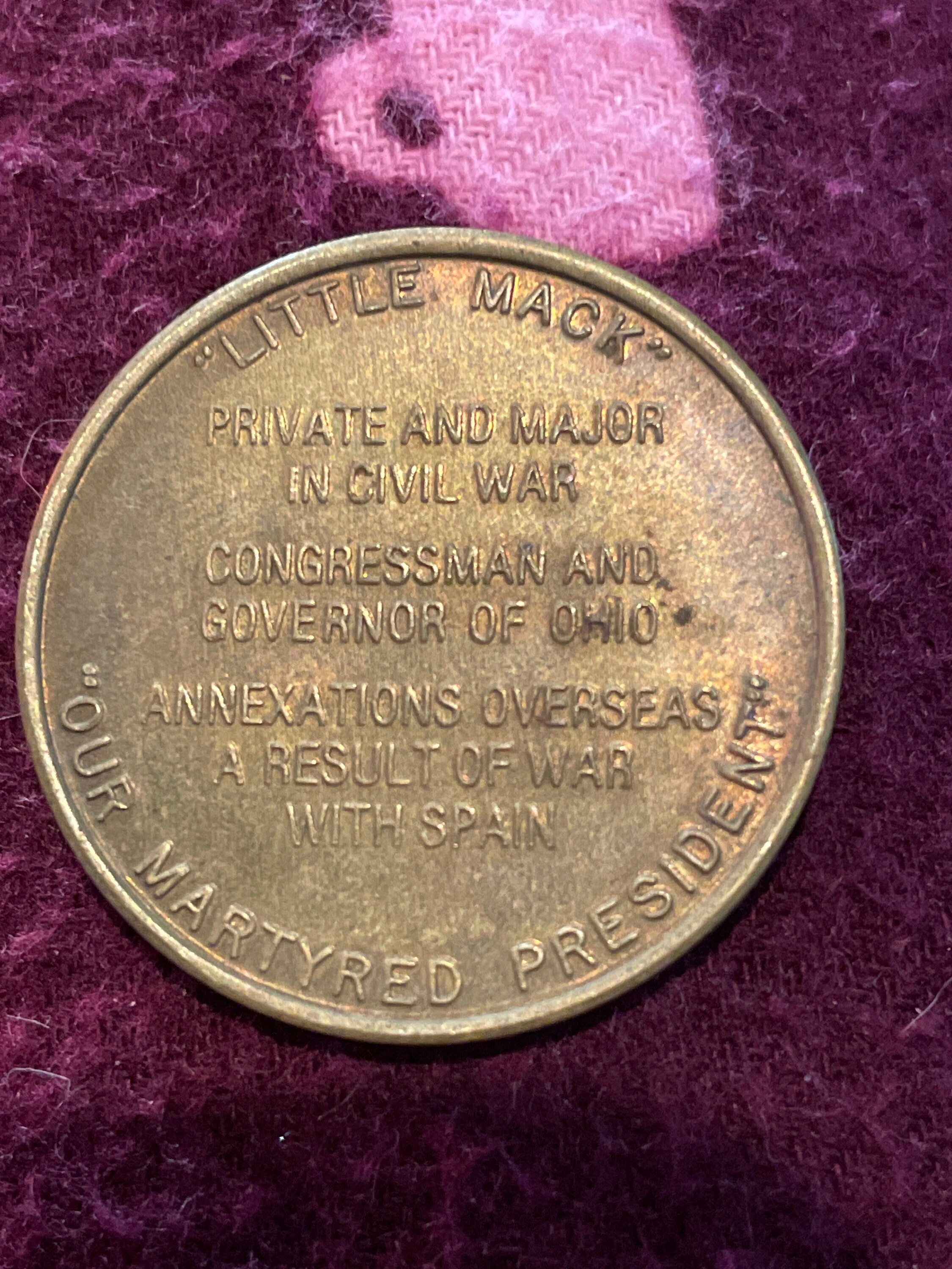 1897-1901 “little Mack” William Mckinley Assassinated Comm Coin 25th ...