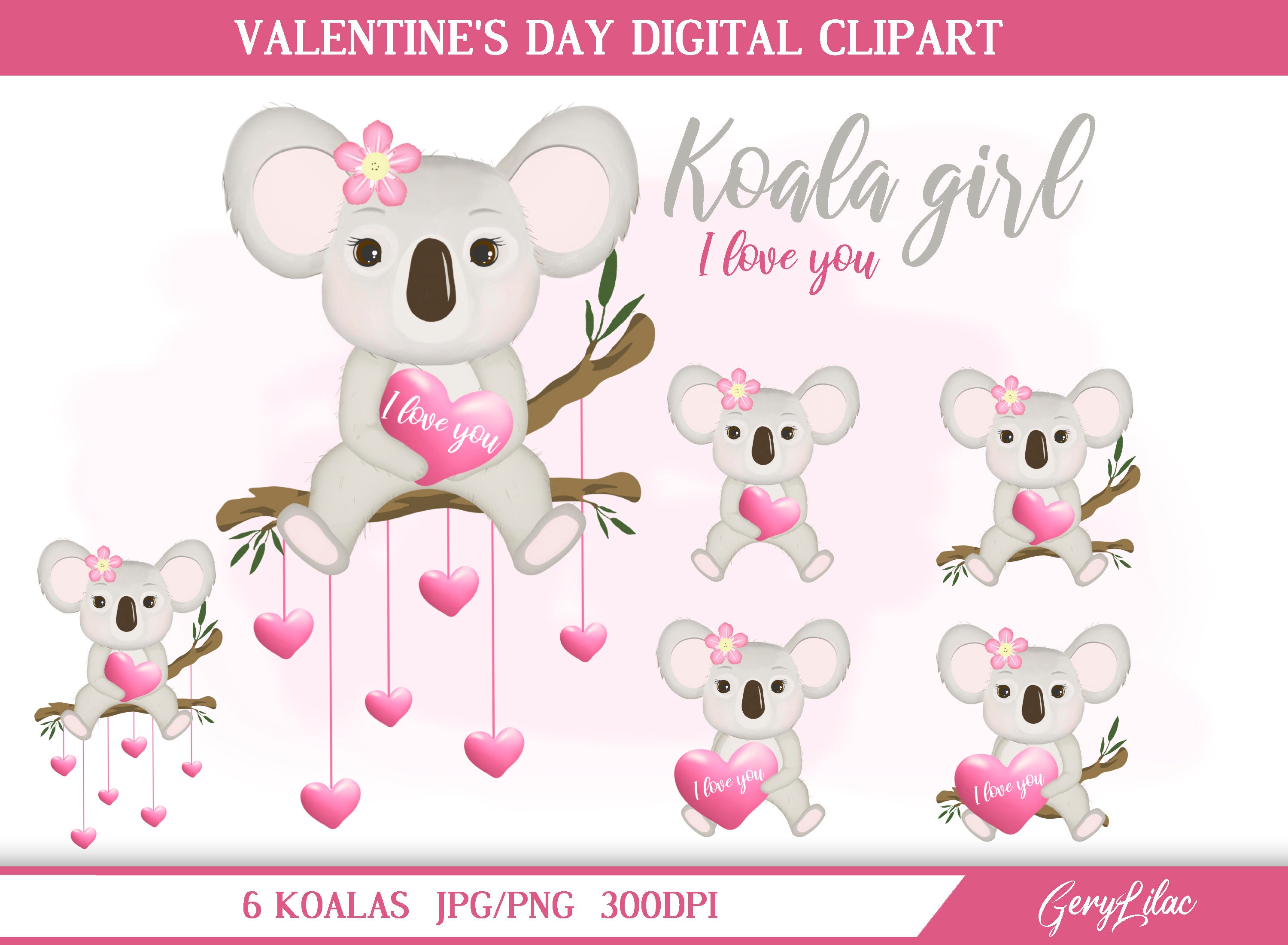 Valentines Day Clipart, Cute Koala Clipart, Valentinе Koala, I Love You ...