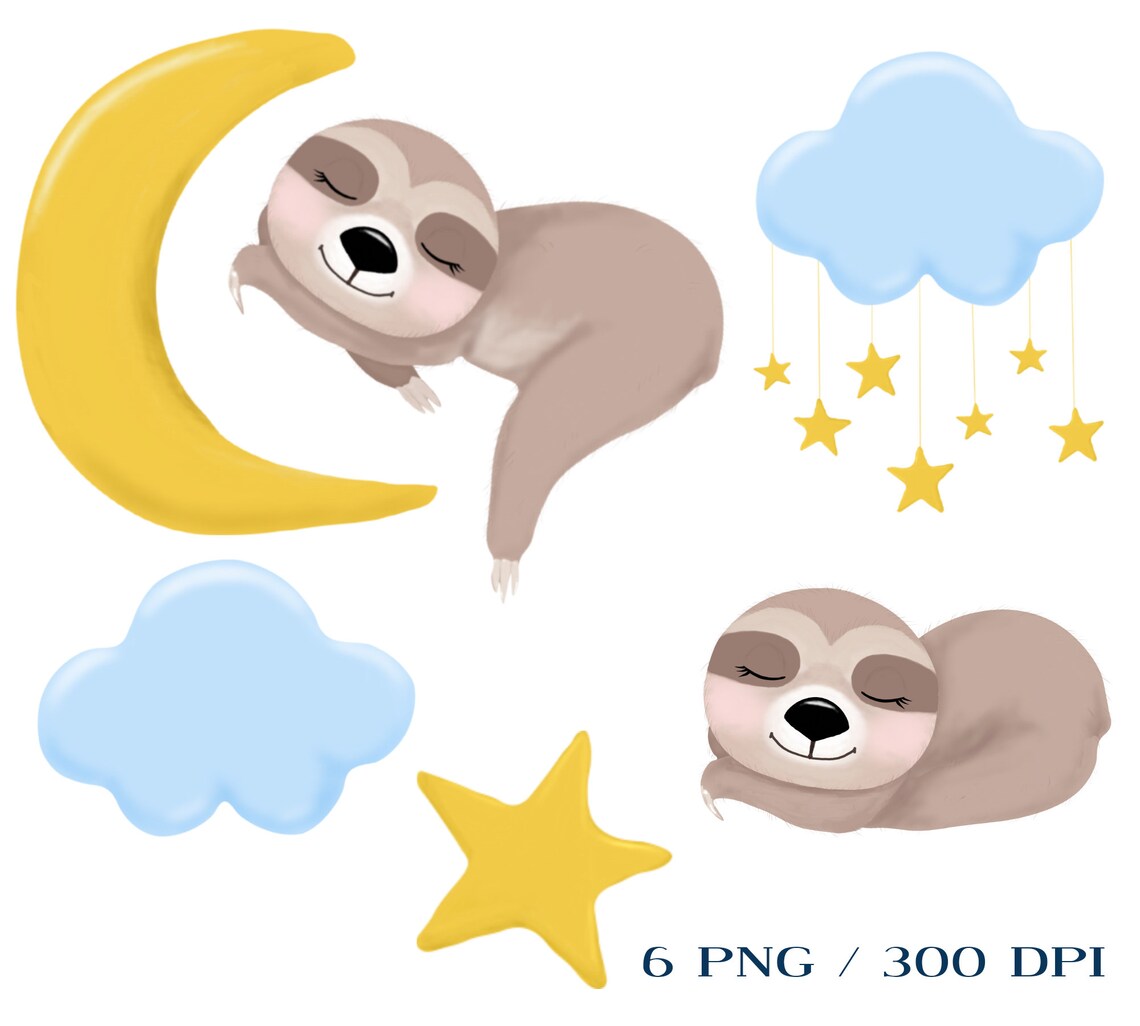 Cute Sloth Clipart Set Watercolor Illustration Instant - Etsy