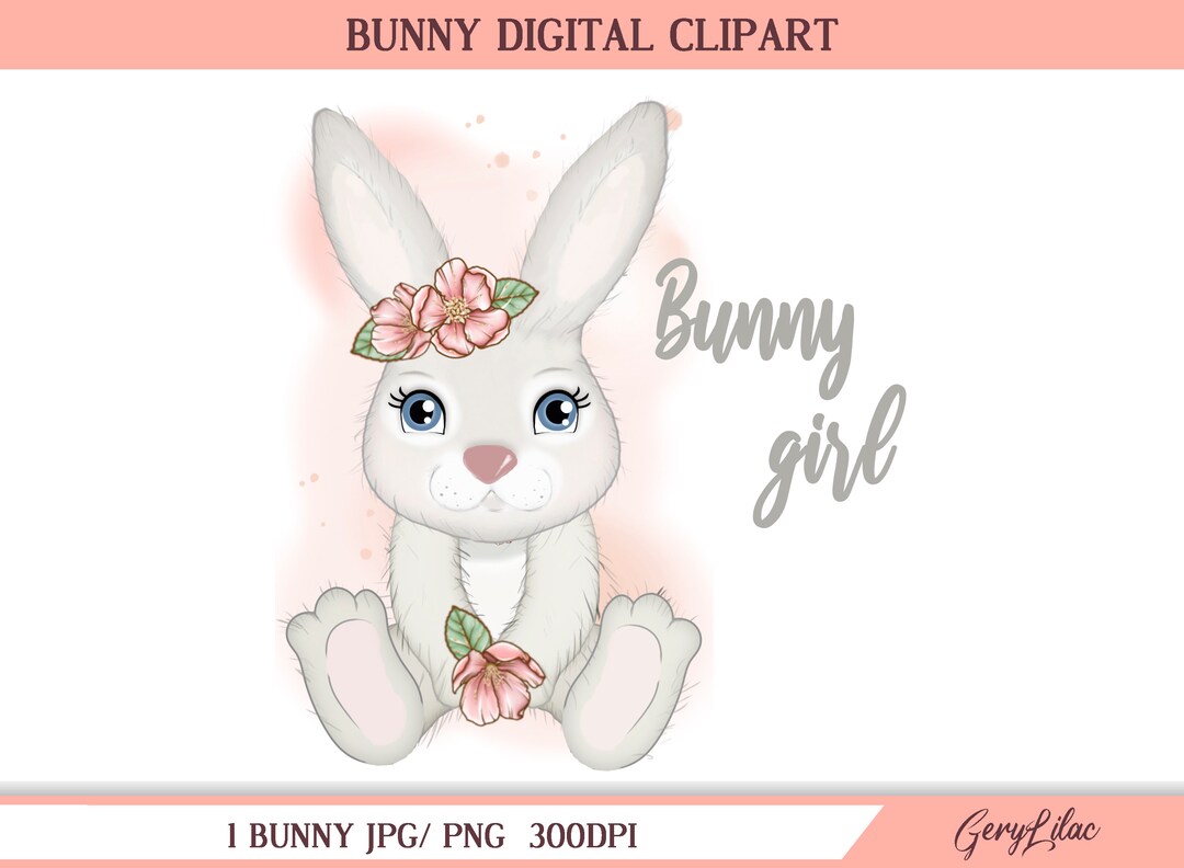 Cute Bunny Clipart, Pink Flowers Bunny , Easter Bunny Clipart ...